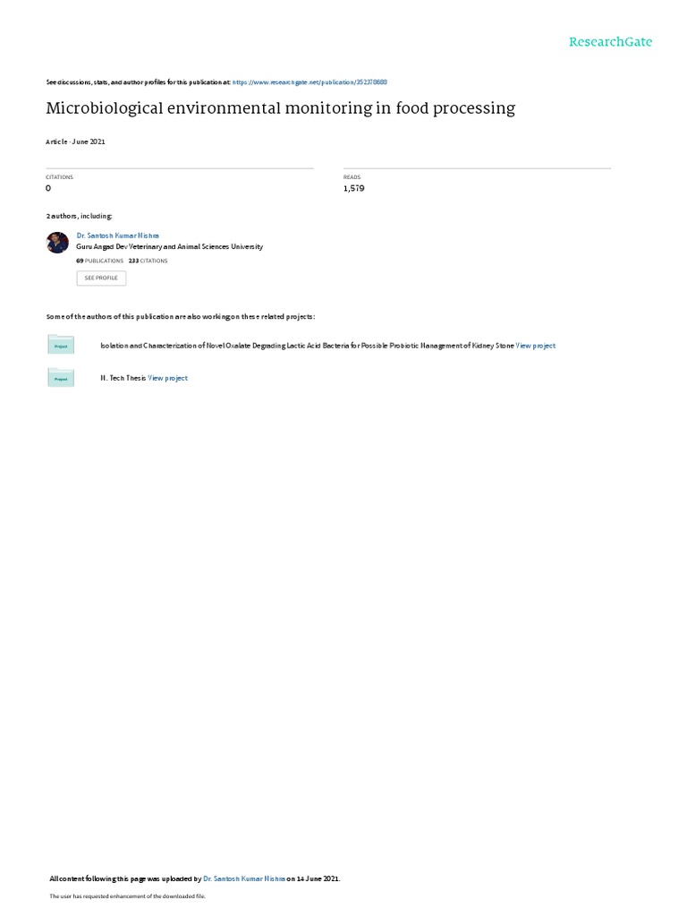 Microbiological Environmental Monitoring in Food Processing: June 2021 ...