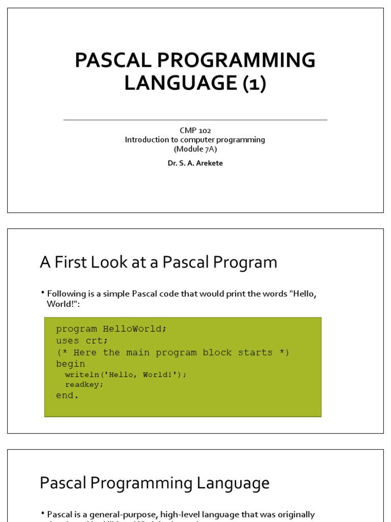 Cmp 102 Introduction To Cp Module 7 Pascal 1 Pdf Computer Programming Computer Architecture 