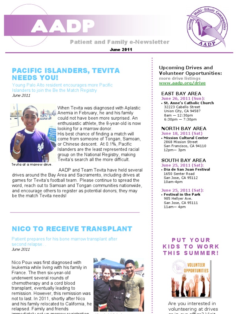 AADP Patient and Family E-Newsletter | PDF | Hematopoietic Stem Cell ...