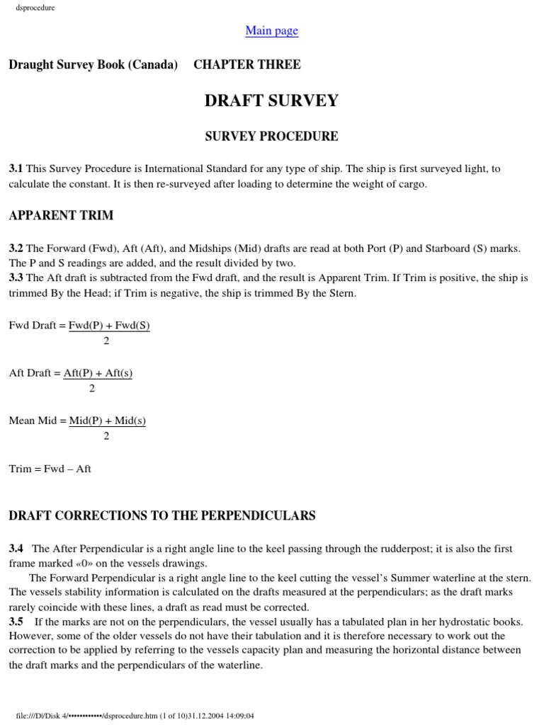 Draft Survey: Draught Survey Book (Canada) CHAPTER THREE | PDF ...