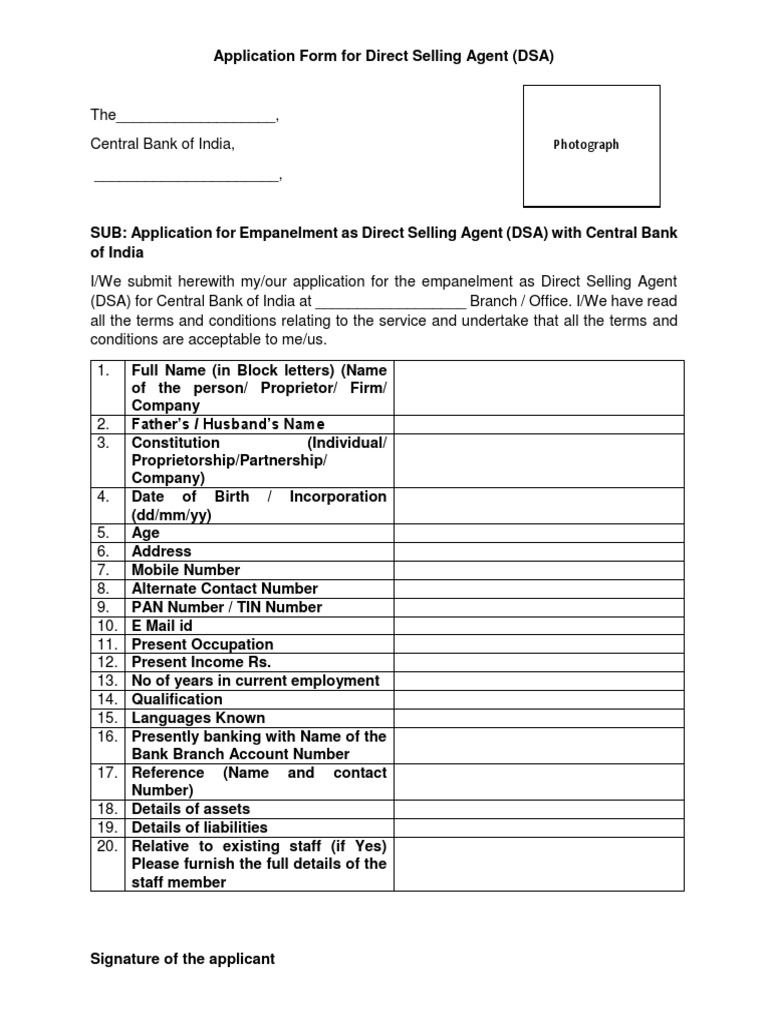 Sample Dsa Application Form | PDF | Banks | Sole Proprietorship