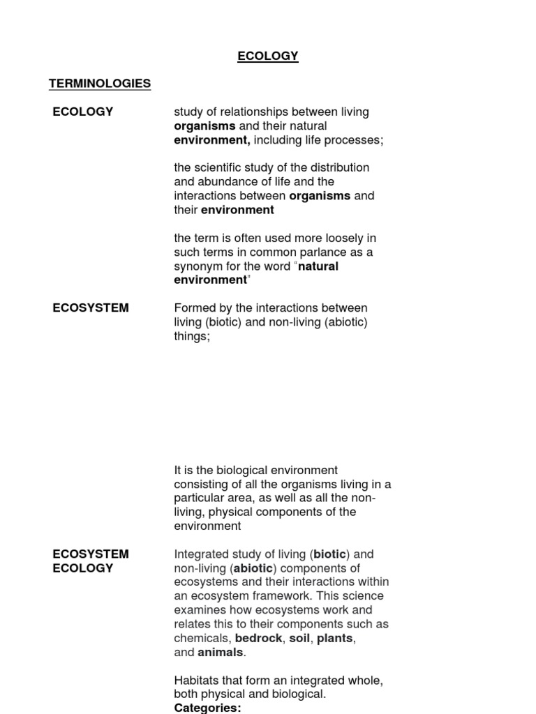 Ecology Terminologies | PDF | Ecology | Ecosystem
