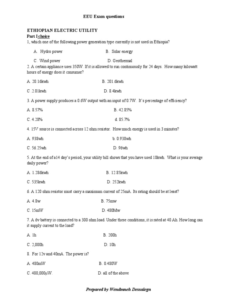 EEU Exam Questions: Part I Choice | PDF | Transformer | Electric Power ...