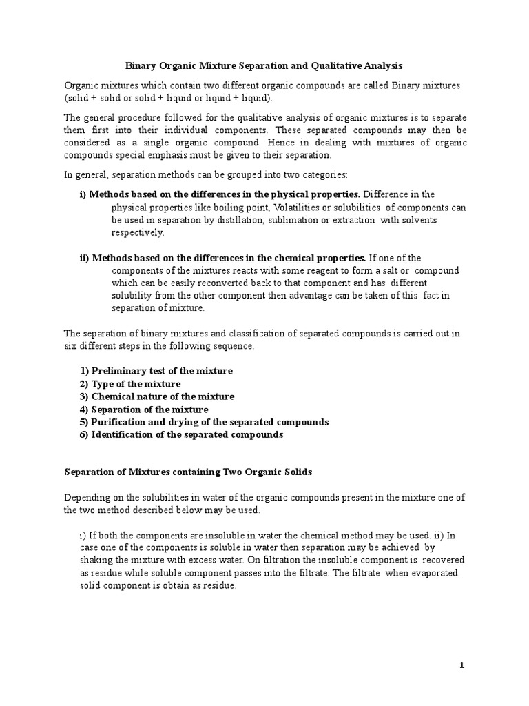 Binary Mixture Separation | PDF | Distillation | Solubility
