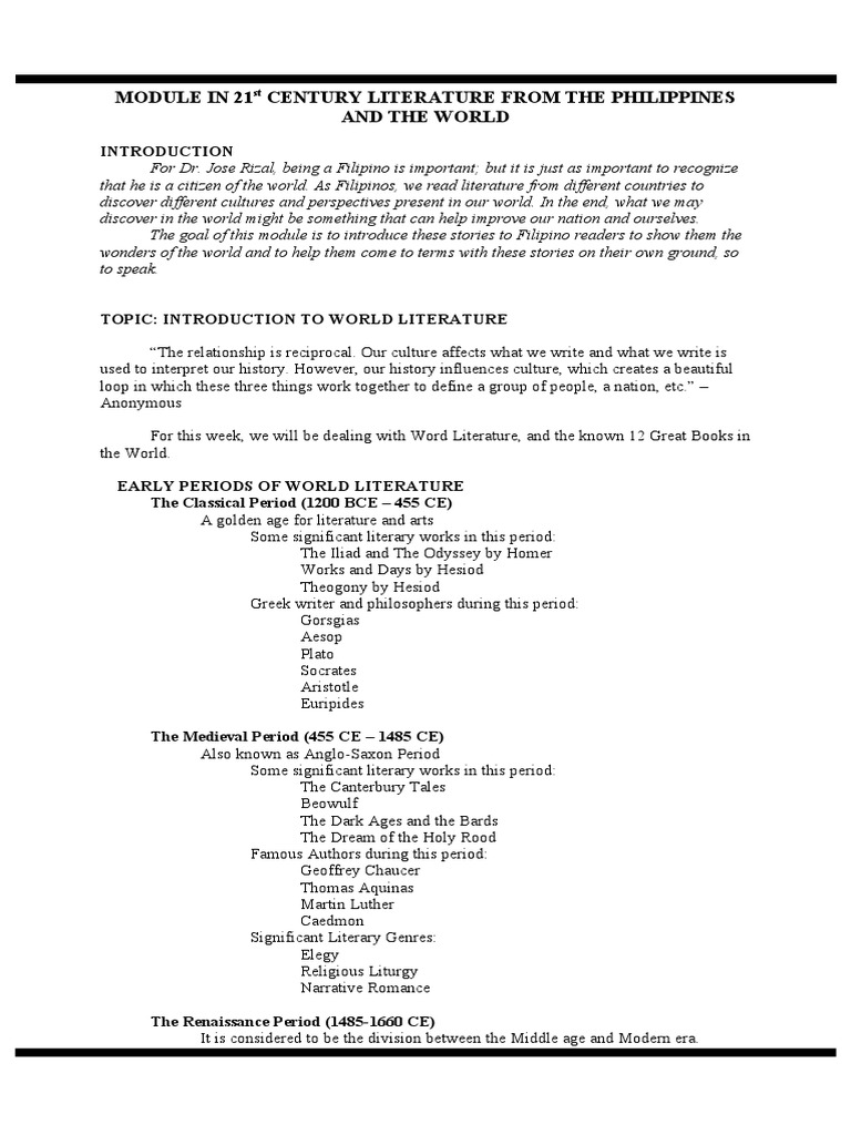 Periods of World Literature | PDF | Epic Poetry | Iliad