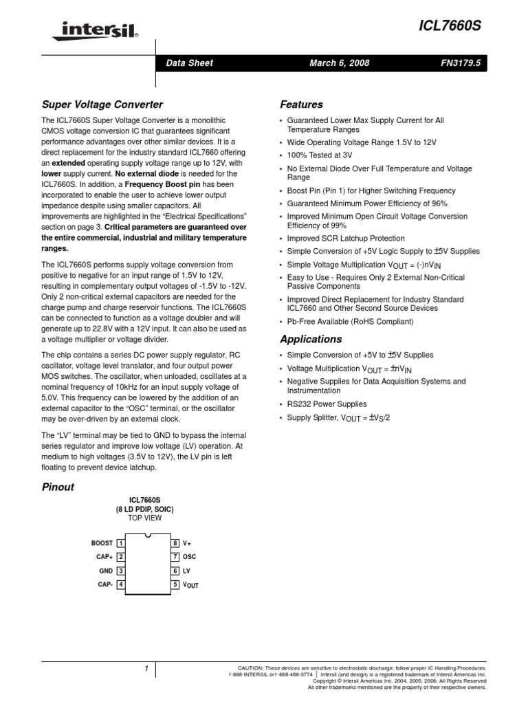 Super Voltage Converter Features: ICL7660S | PDF | Capacitor ...