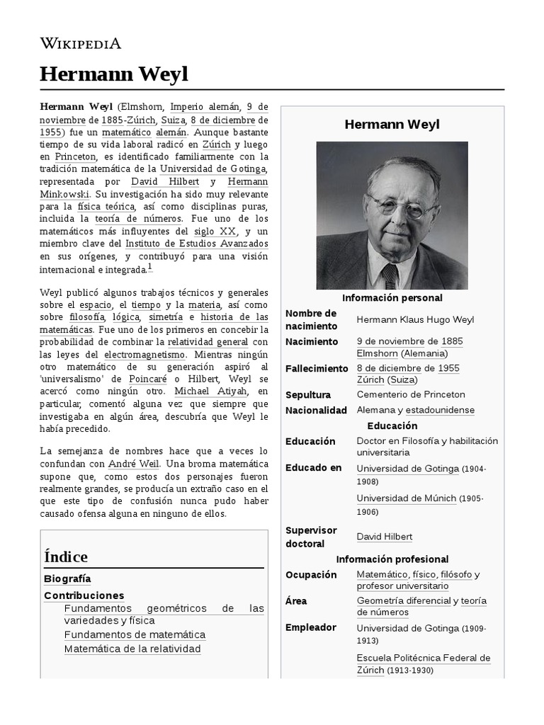 Hermann Weyl | PDF | Matemáticas | Science
