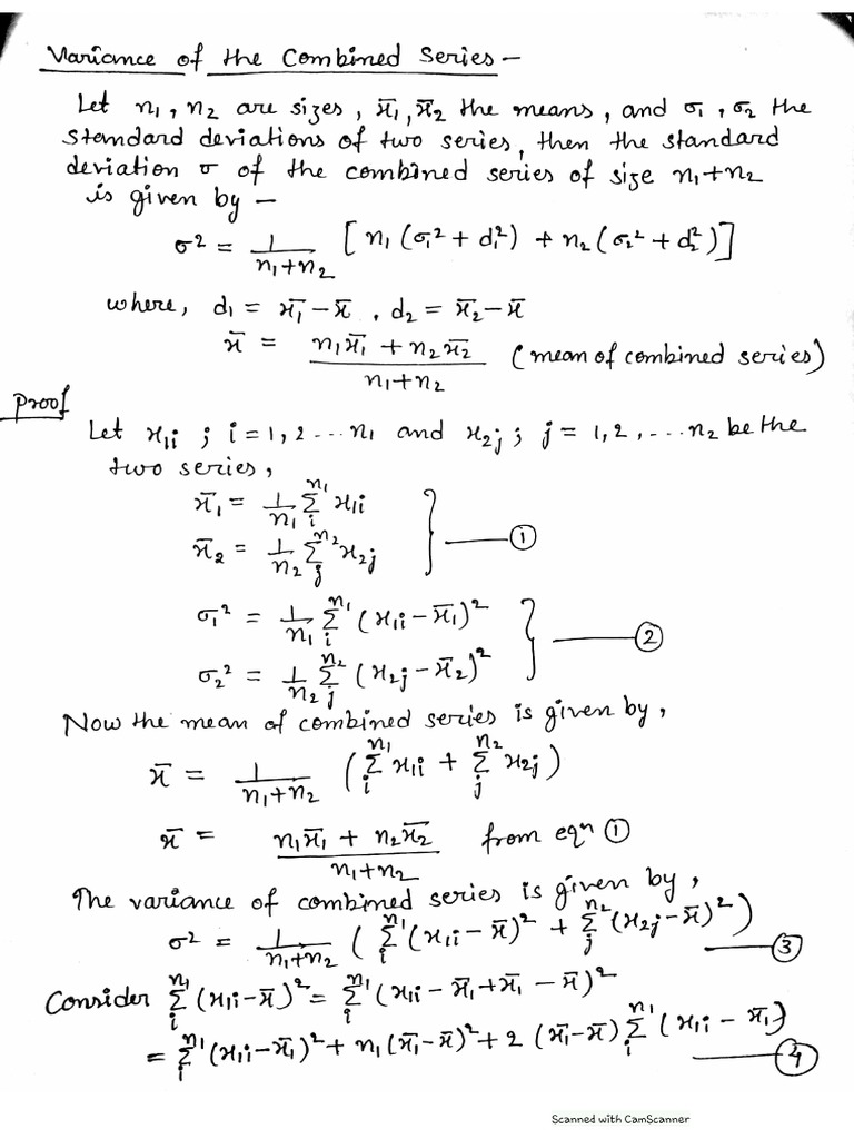Variance of Combined Series and Mean of Change of Origin and Scale | PDF