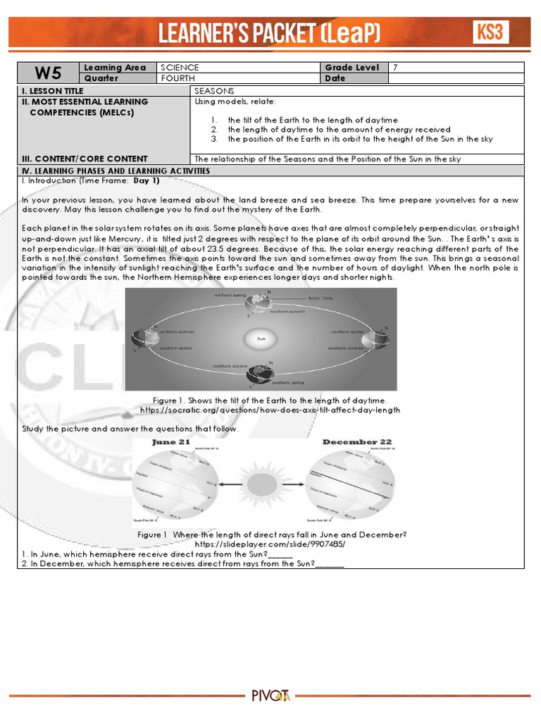 Q4-Science-7-Week5 | PDF | Earth | Sun