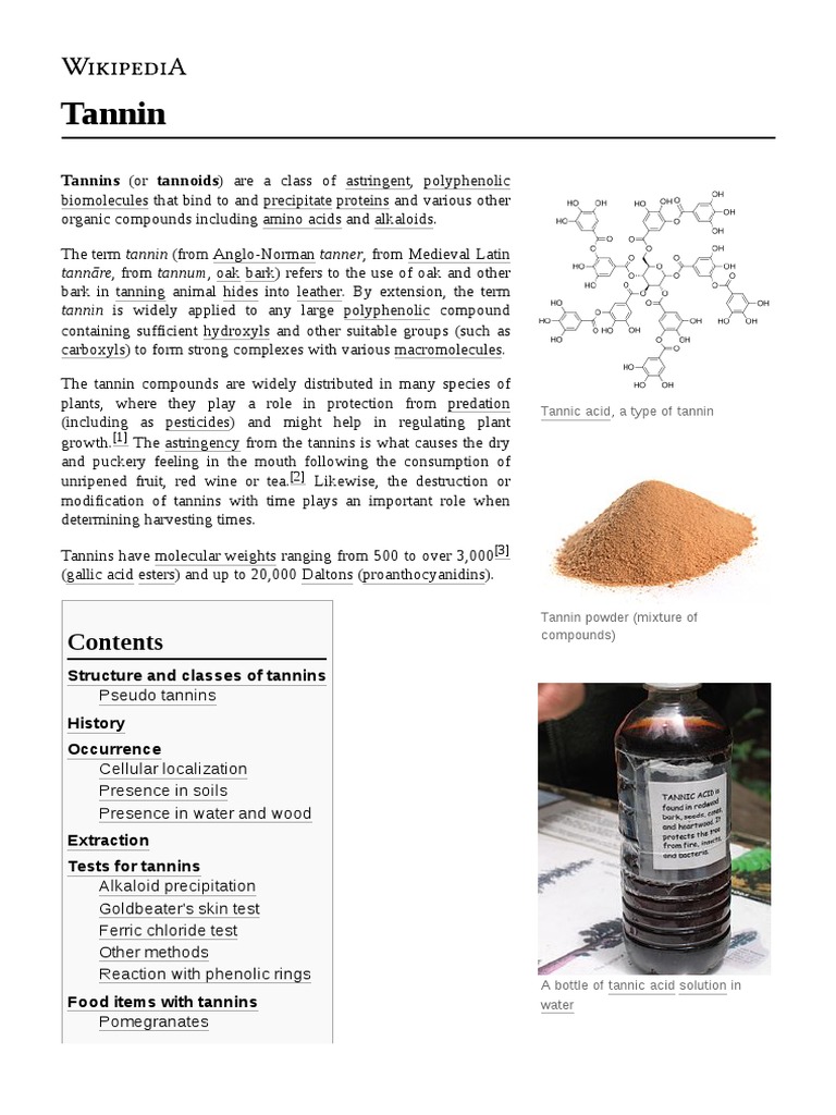 Tannin: Tannins (Or Tannoids) Are A Class of Astringent, Polyphenolic ...