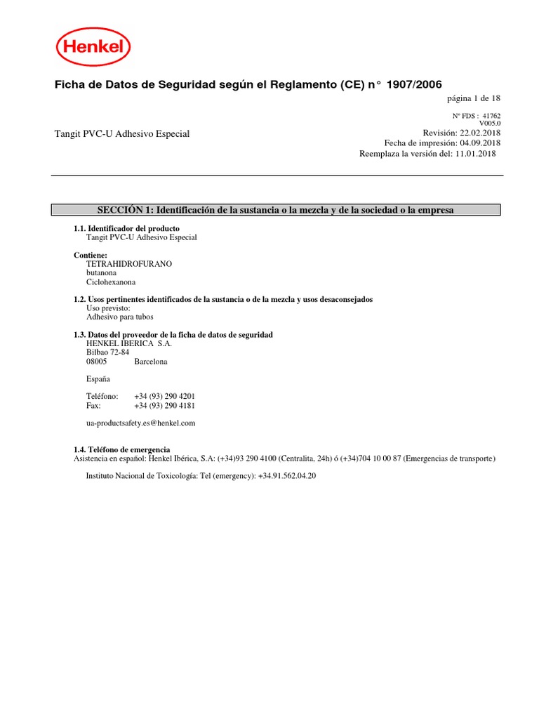 Ficha de Seguridad Tangit | PDF | Agua | Solubilidad