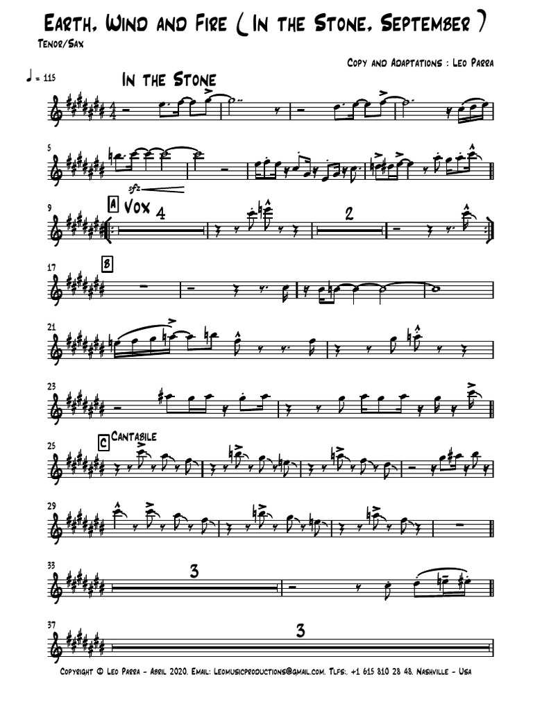 Earth, Wind and Fire (In The Stone, September) - Tenor Sax 2 | PDF