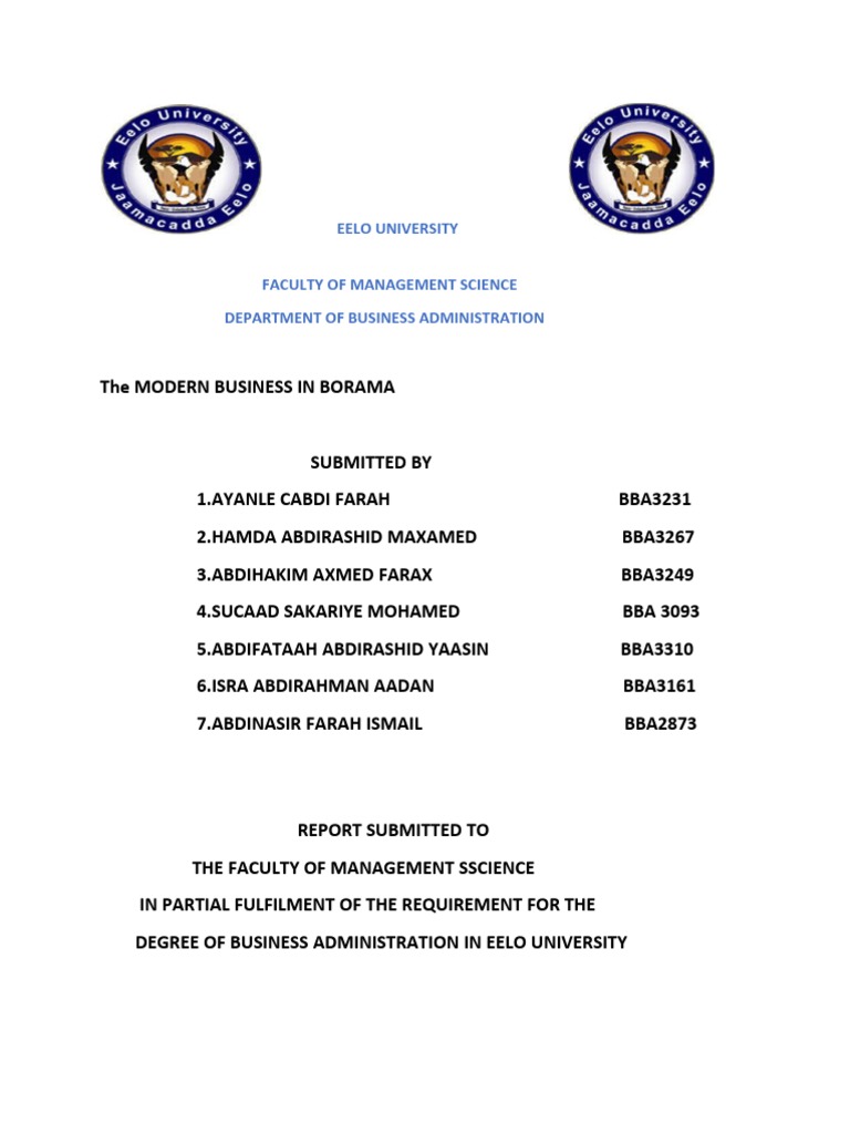 Eelo University Faculty of Management Science Department of Business ...