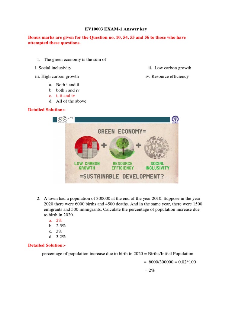 Exam-1 (Answer Key) | PDF | Sustainability | Urbanization