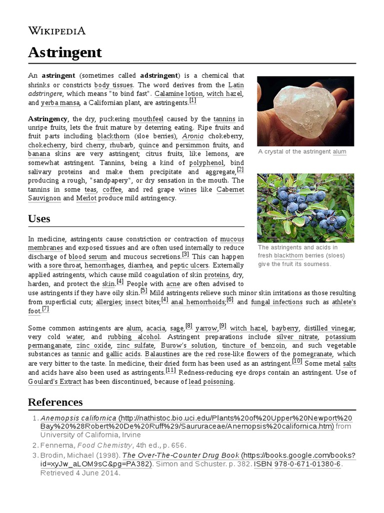 Astringent: Adstringere, Which Means "To Bind Fast". Calamine Lotion ...