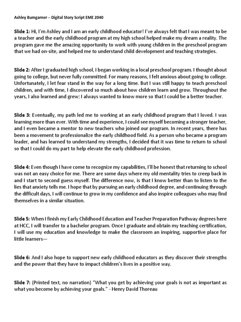 Digital Story Script | PDF | Early Childhood Education | Teachers