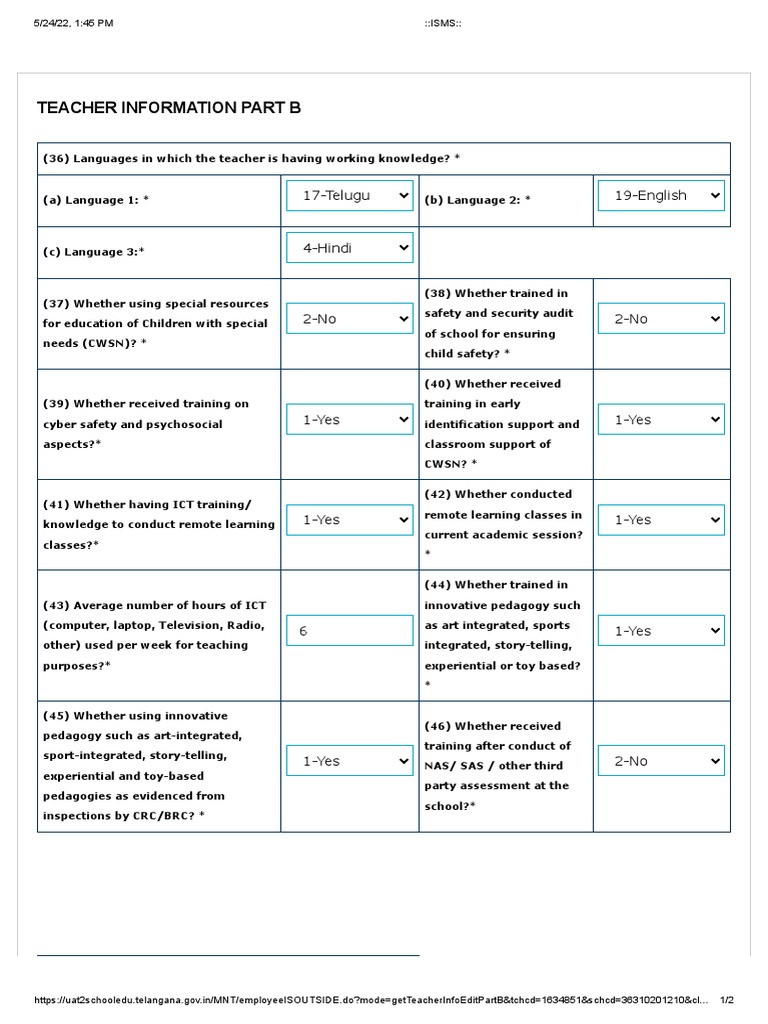 Teacher Updation Part B-Of Pesara Prabhakar Reddy, SA, Biological ...