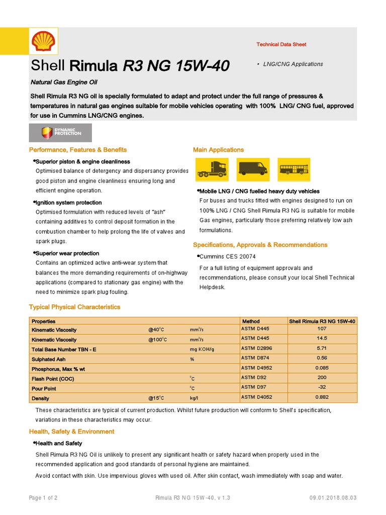 Shell Rimula R3 NG 15W-40 | PDF | Liquefied Natural Gas | Engines