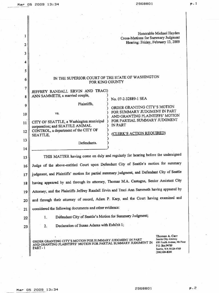 Sammeth V City of Seattle Judgement | PDF | Summary Judgment | Civil ...