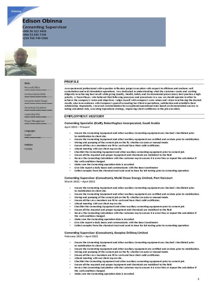 Edison Obinna CV | PDF | Pump