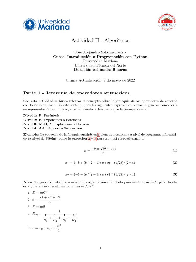 Actividad II Curso Programaci N | PDF | Python (lenguaje de programación) | Algoritmos