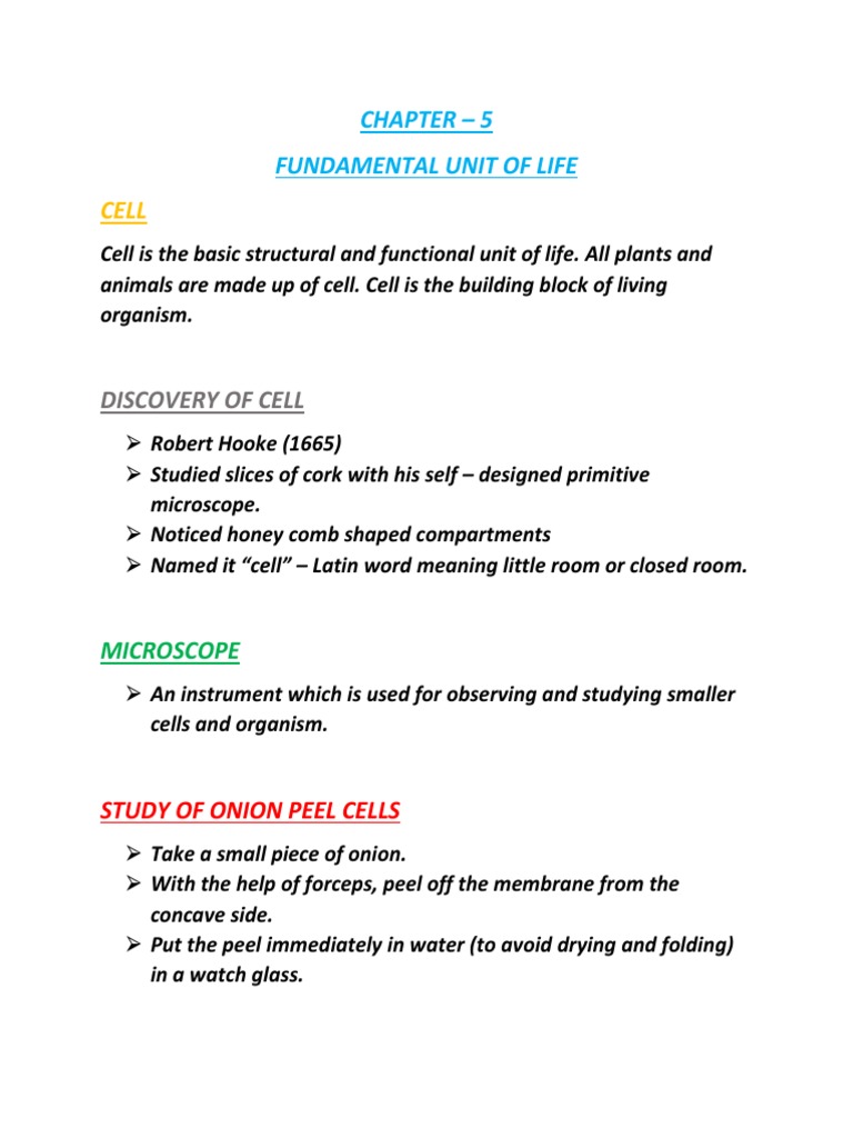 Chapter - 5 Fundamental Unit of Life | PDF | Science & Mathematics