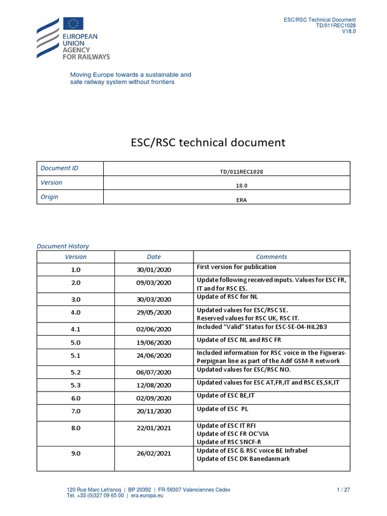 ESC - RSC Technical Document | PDF | Rail Transport | Systems Engineering
