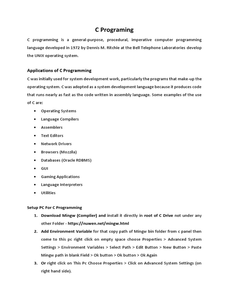 C Programing Applications Of C Programming Pdf Variable Computer Science Reserved Word