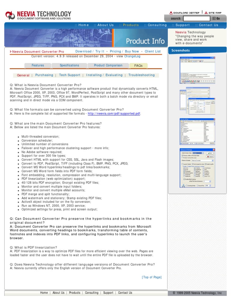 Try It Pricing / Buy Now Client List: Features Specifications Product ...