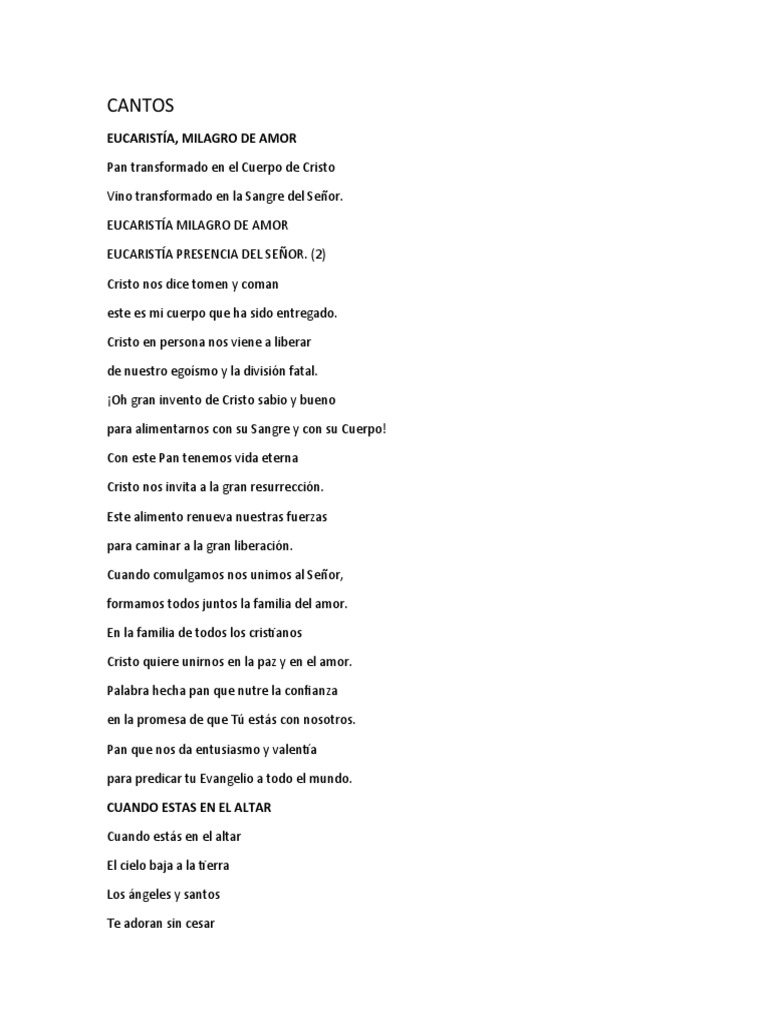 Cantos Hora Santa Eucaristia | PDF | eucaristía | Cristo (título)