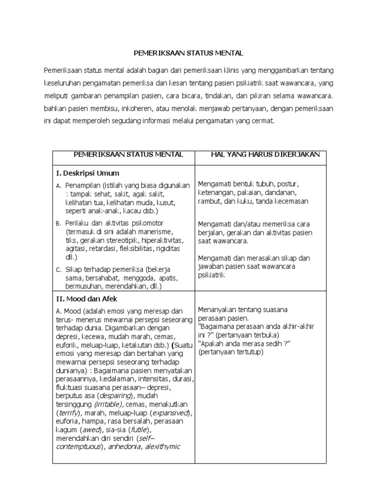 Pemeriksaan Status Mental | PDF