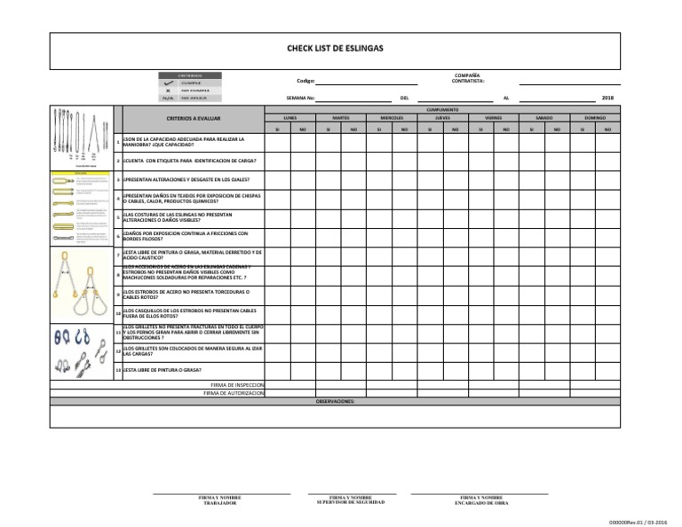Check List Eslingas | PDF