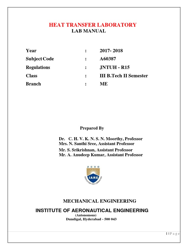 Heat Transfer Laboratory Manual 2017-18 | PDF | Heat Transfer | Boiling