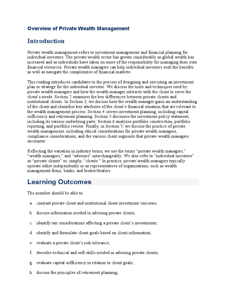 Overview of Private Wealth Management | PDF | Wealth Management | Investing