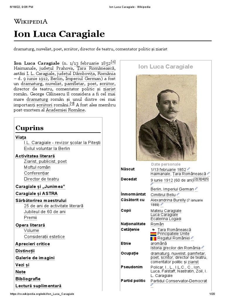 Ion Luca Caragiale - Wikipedia | PDF