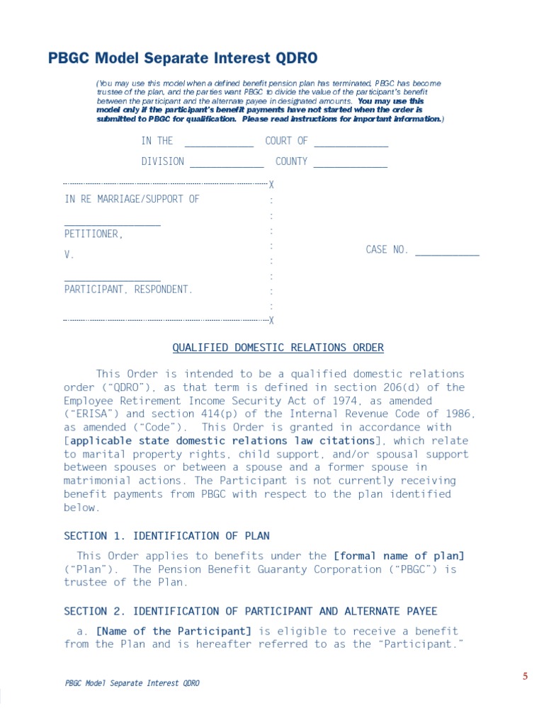 QDRO Model Separate | PDF | Employee Retirement Income Security Act ...