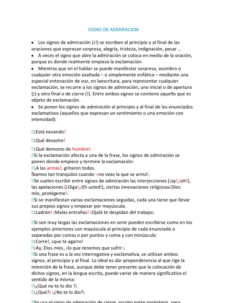 Ejemplos de Oraciones con Signo de Admiración | PDF | Símbolos ...