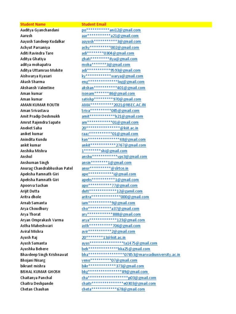 Student Email List | PDF