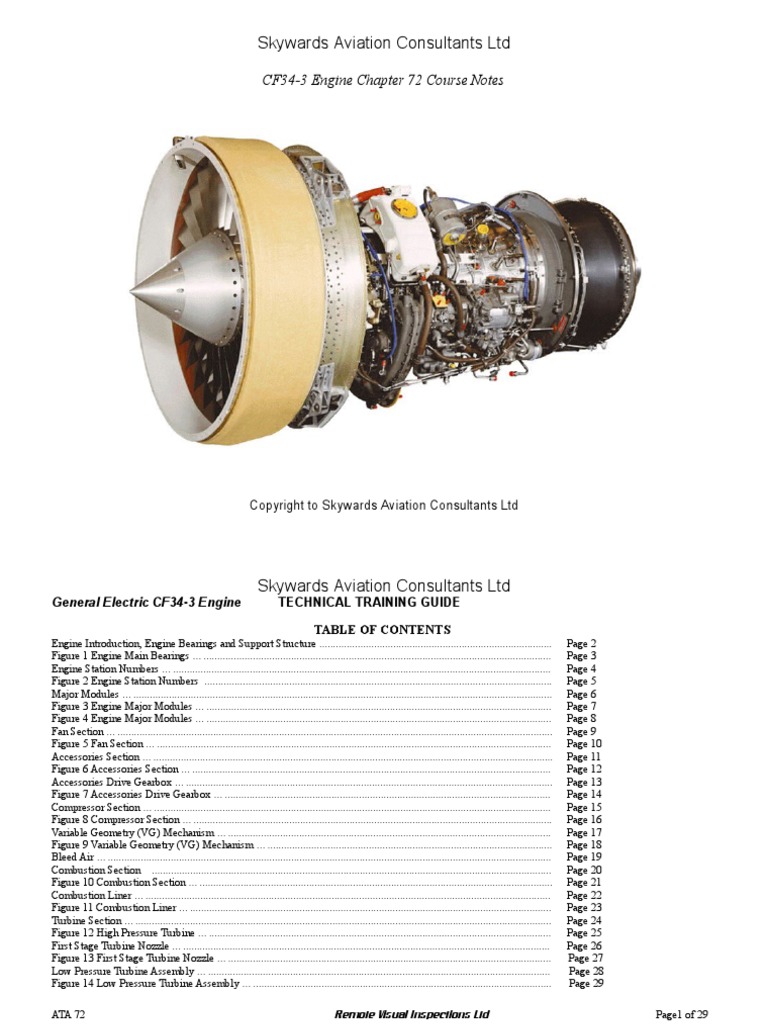 CF34-3 Engine Notes Chapter 72 Course Notes | PDF | Turbine | Gear