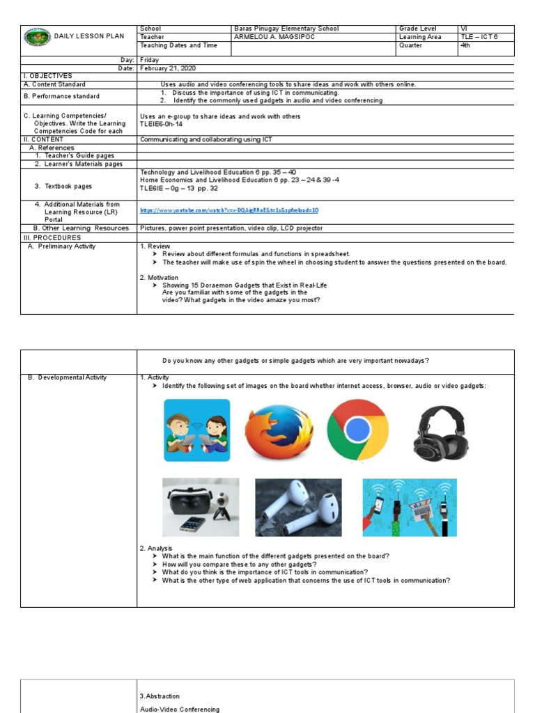 Daily Lesson Plan Communicating And Collaborating Using Ict Pdf