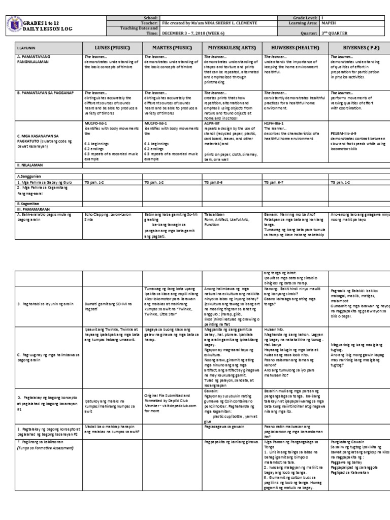 DETAILED LESSON PLAN in Mapeh | PDF | Learning | Psychological Concepts