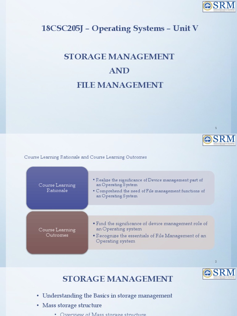 18CSC205J Operating Systems Unit 5 - New | PDF | Database Index | File System