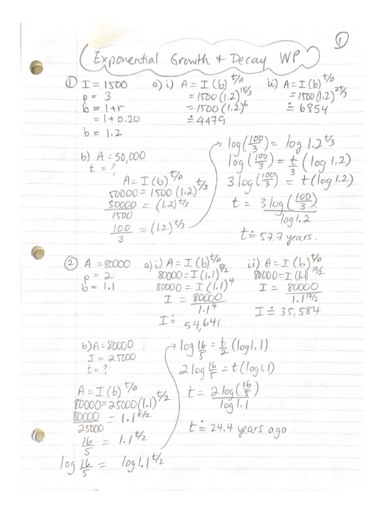 Exponential Growth and Decay Word Problems - Answers | PDF