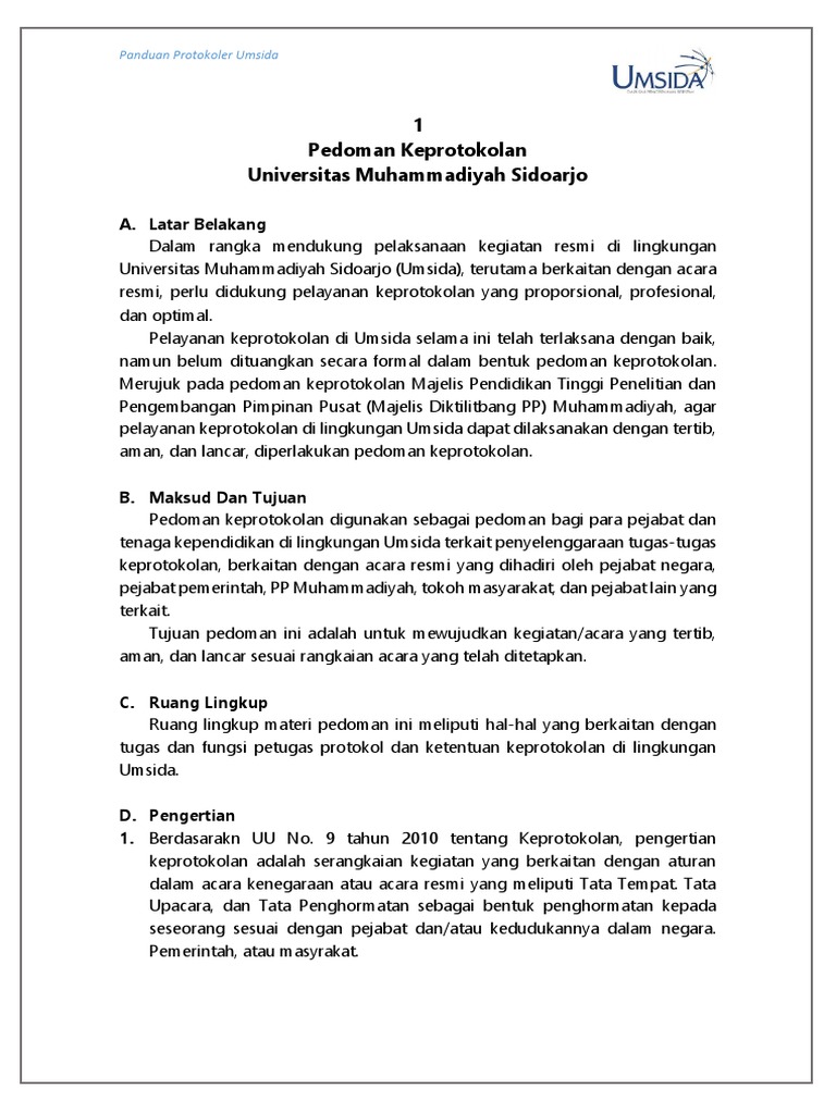 Pedoman Umum Protokoler Umsida | PDF