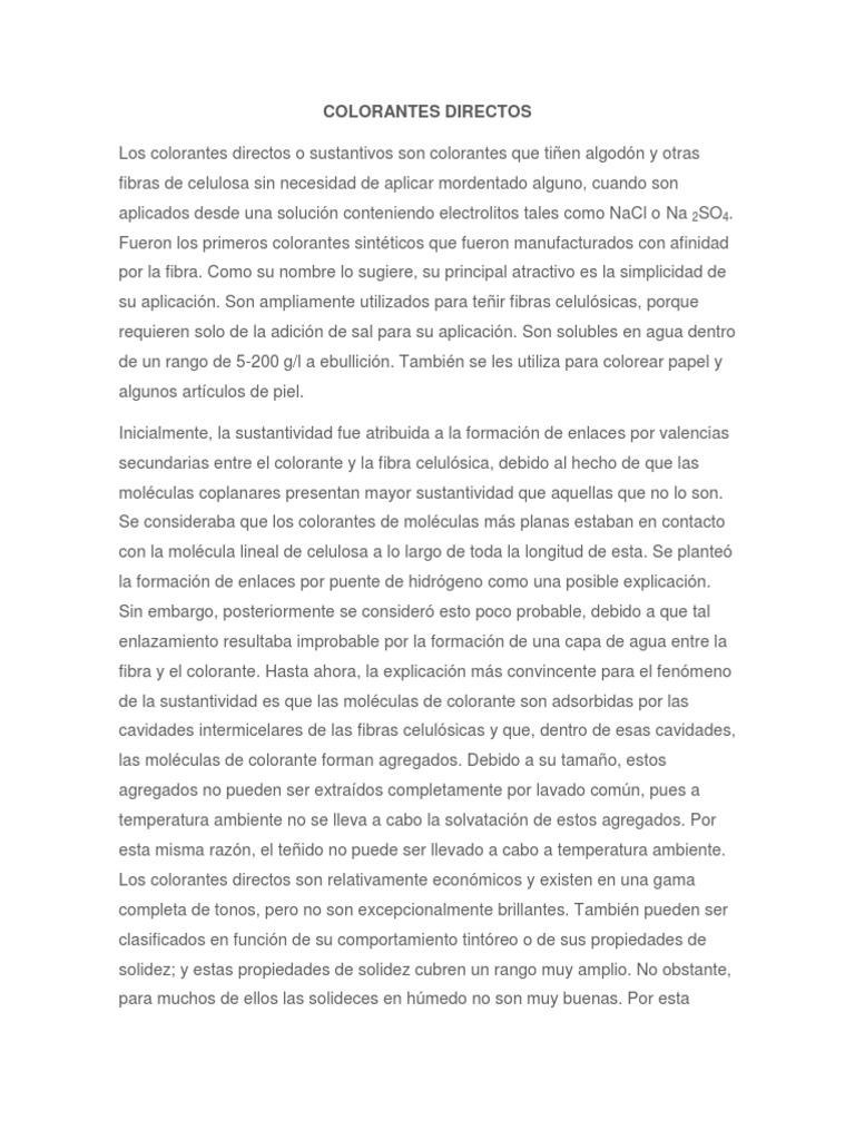 COLORANTES DIRECTOS Tinto2 | PDF | Sal (química) | Agua