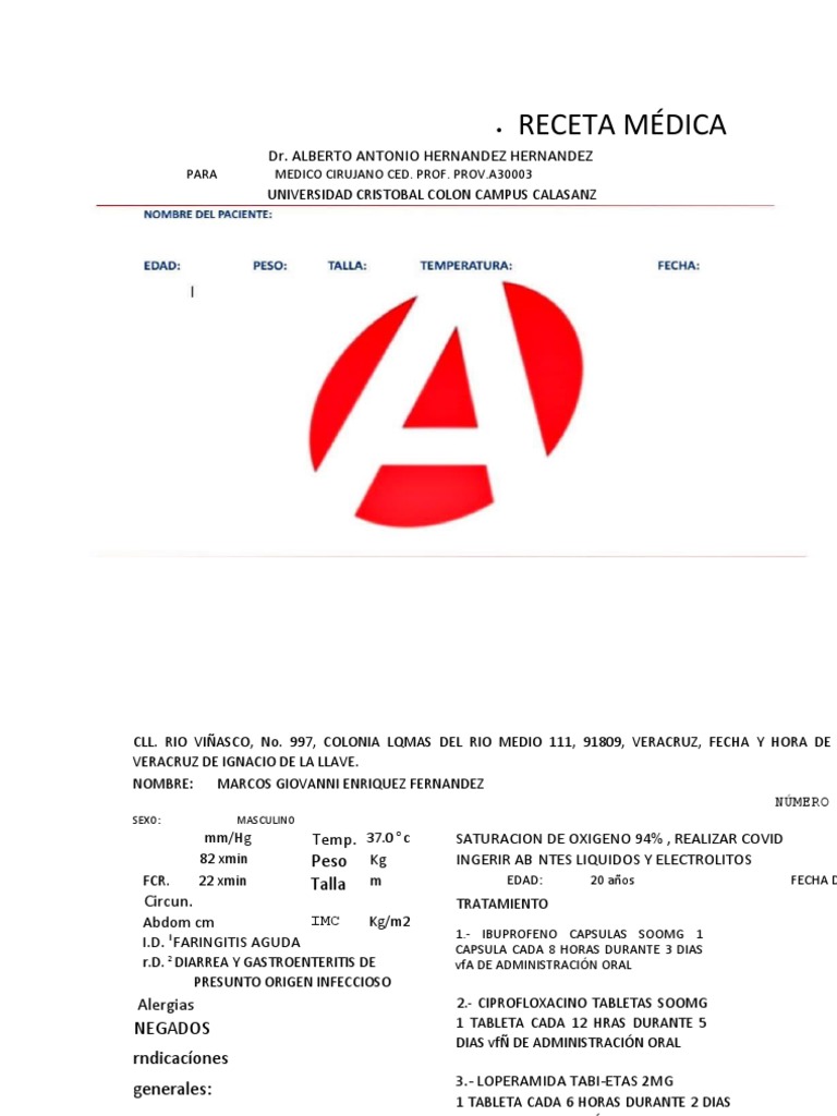 Receta Médica: Dr. Alberto Antonio Hernandez Hernandez | PDF
