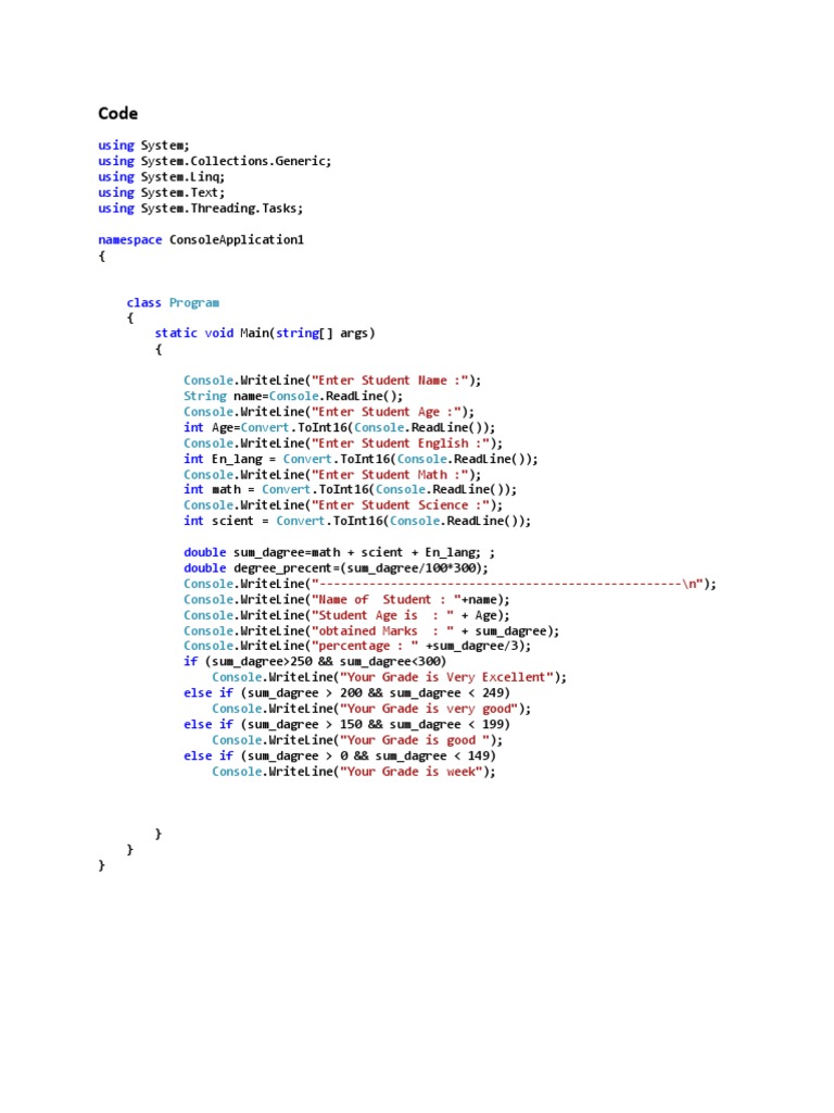 Student Grade Calculator A C Console Application To Calculate Student