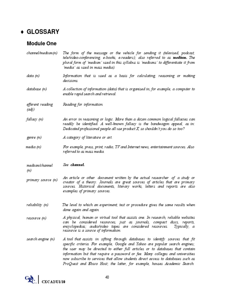 Comm Studies - Glossary | PDF | English Language | Mass Media