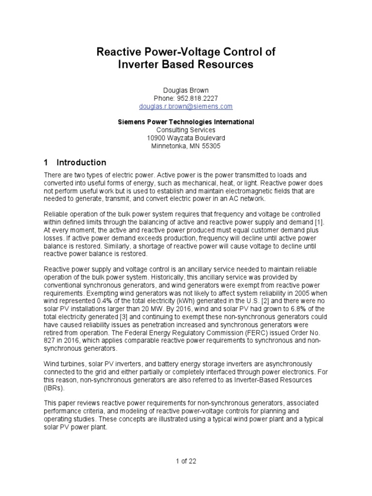 Reactive Power-Voltage Control of IBR | PDF | Power Inverter | Wind Power