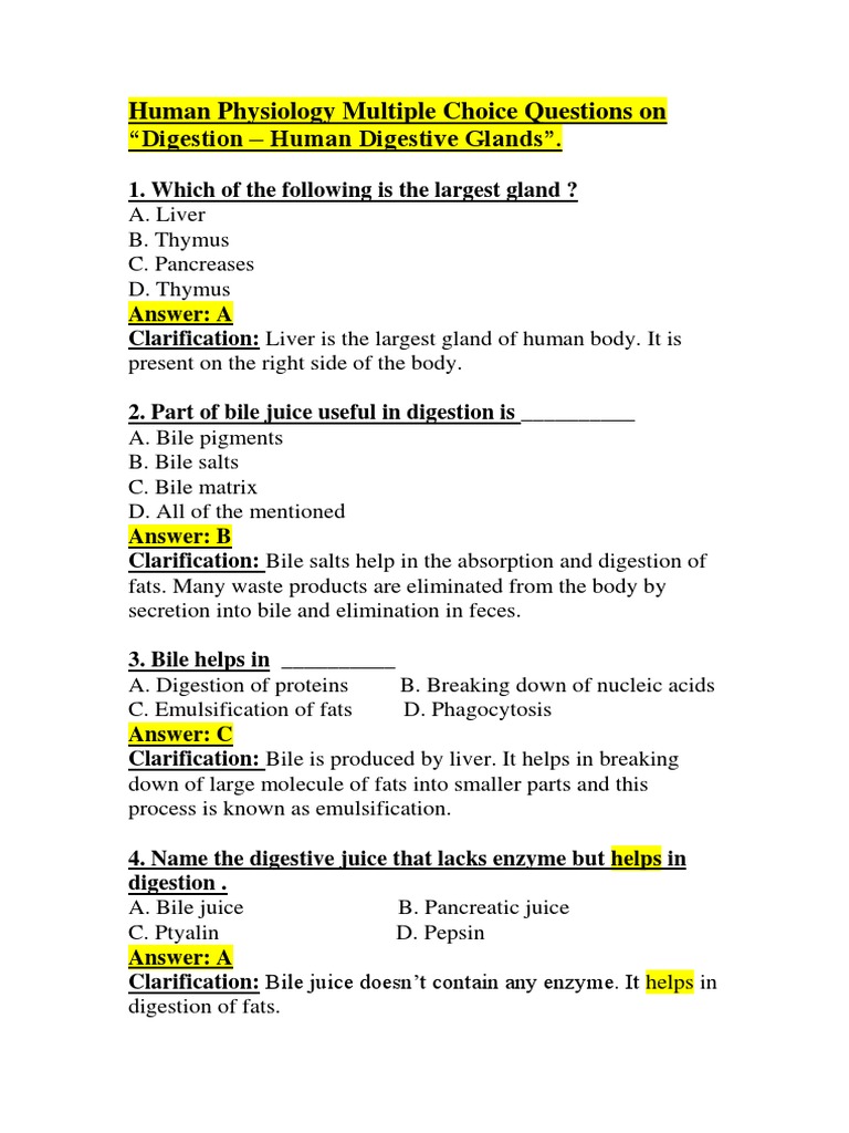 Git MCQ New 5 | PDF | Stomach | Human Digestive System